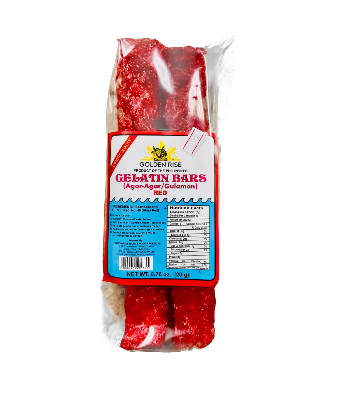 GOLDEN RISE AGAR AGAR GELATIN BAR RED 20GM – Chuchay Supermarket 2